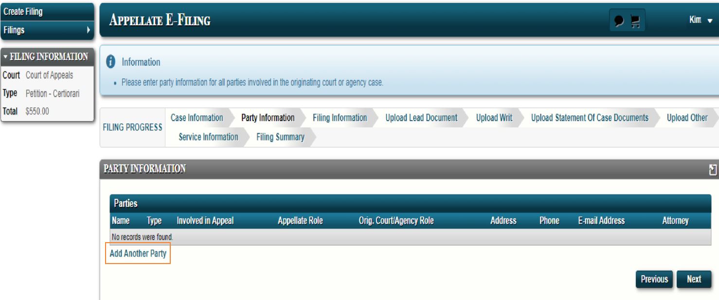 Create a Filing for a New or Existing Case